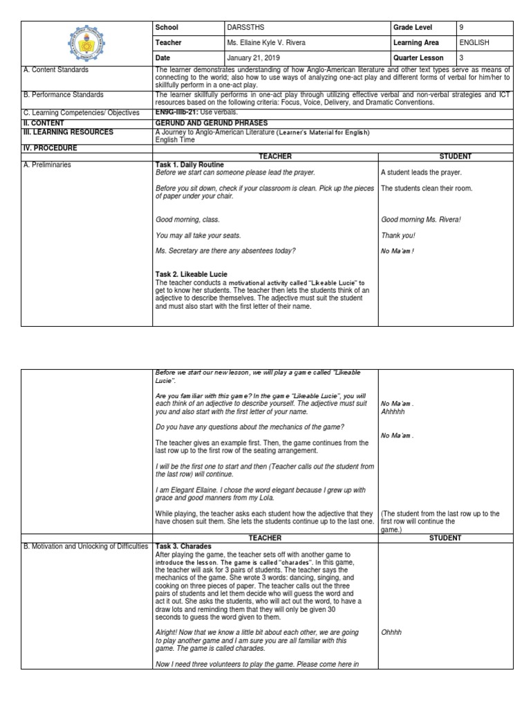 Lesson Plan Gerund | PDF | Object (Grammar) | Verb