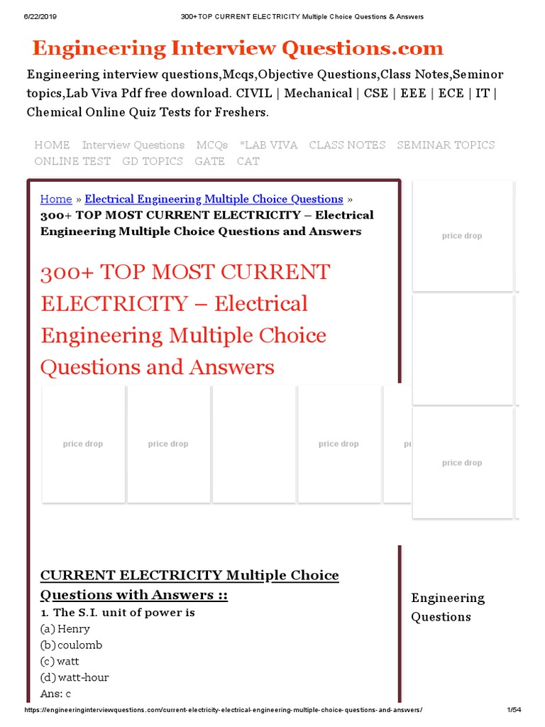 300+ Top Most Current ELECTRICITY - Electrical Engineering Multiple ...