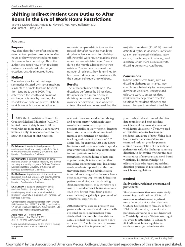 Objective Analysis of Resident Work Hours Reveals Frequent Indirect ...