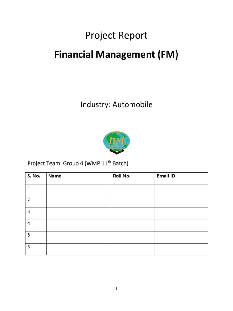 Financial Management (FM) : Project Report | PDF | Automotive Industry ...