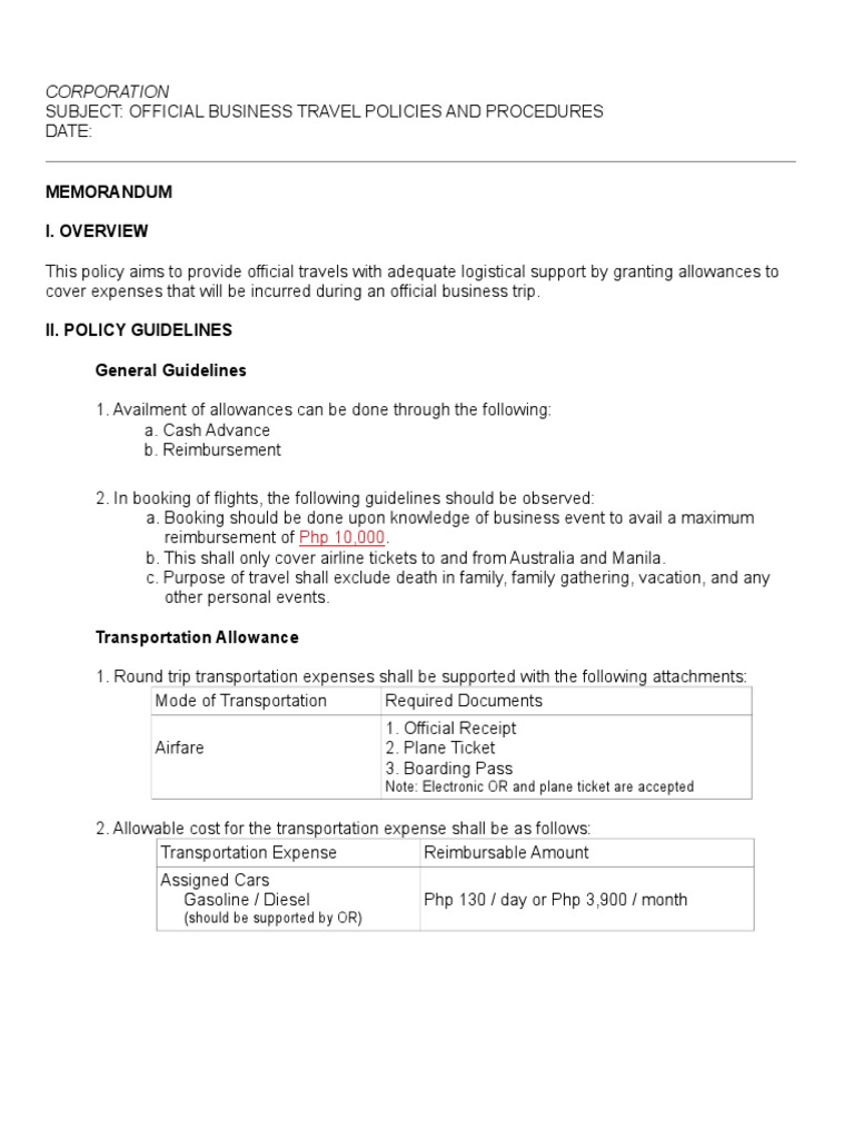 Travel Policy Template | PDF | Transport | Expense