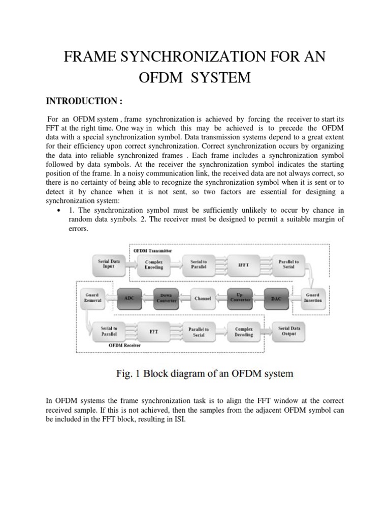 Frame Synchronization For An Ofdm System | Download Free PDF ...