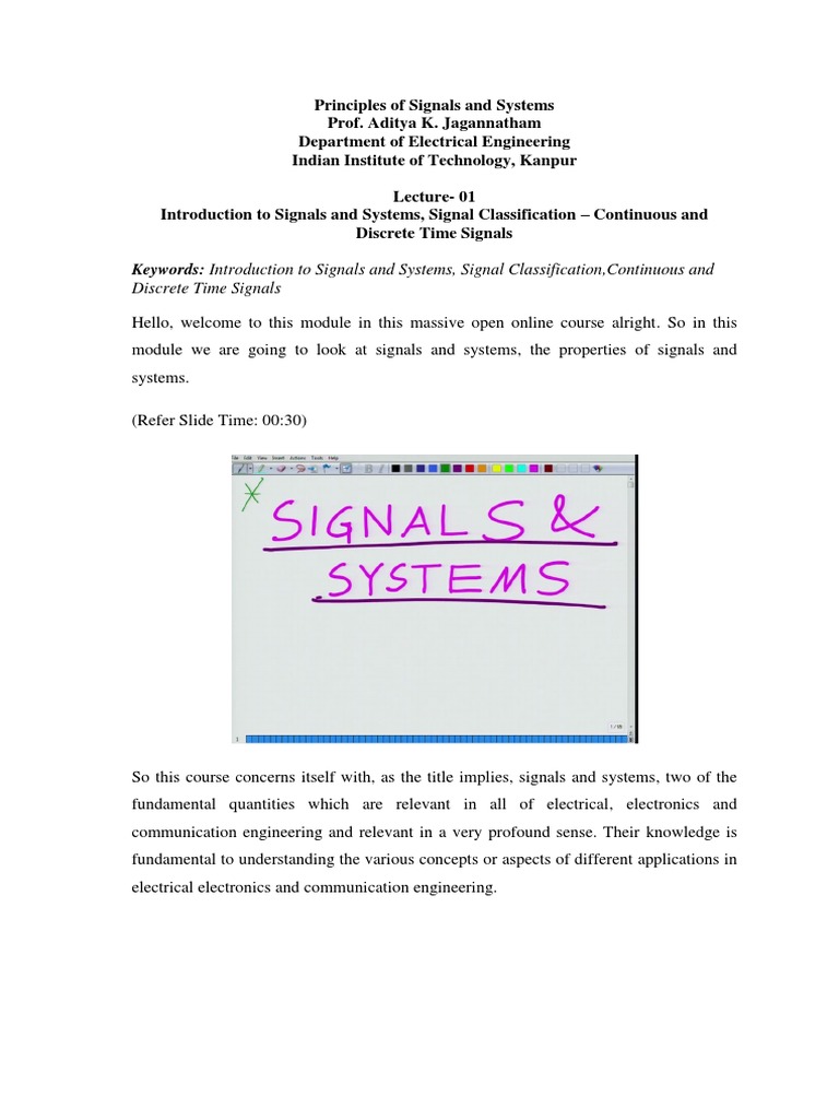 Lec1 PDF | PDF | Discrete Time And Continuous Time | Sampling (Signal Processing)