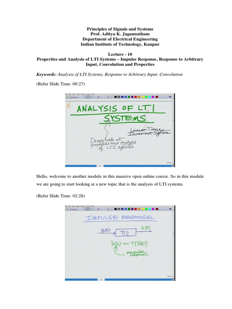 Keywords: Analysis of LTI Systems, Response To Arbitrary Input, Convolution | PDF | Convolution ...
