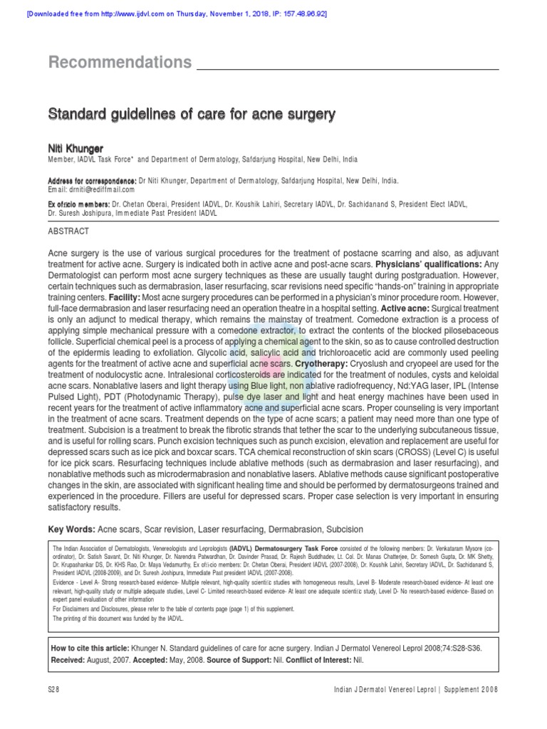 Acne Surgery Guidelines | PDF | Scar | Surgery