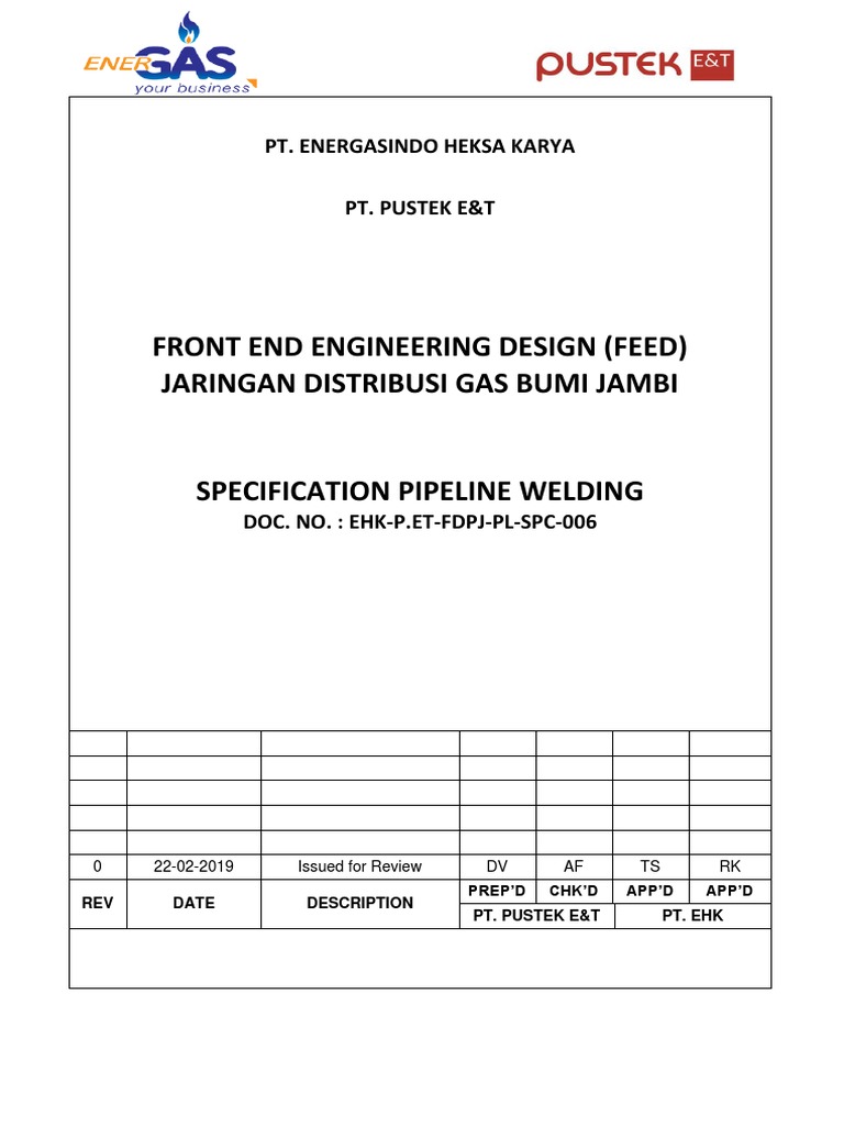 Specification Pipeline Welding | PDF | Pipe (Fluid Conveyance) | Welding