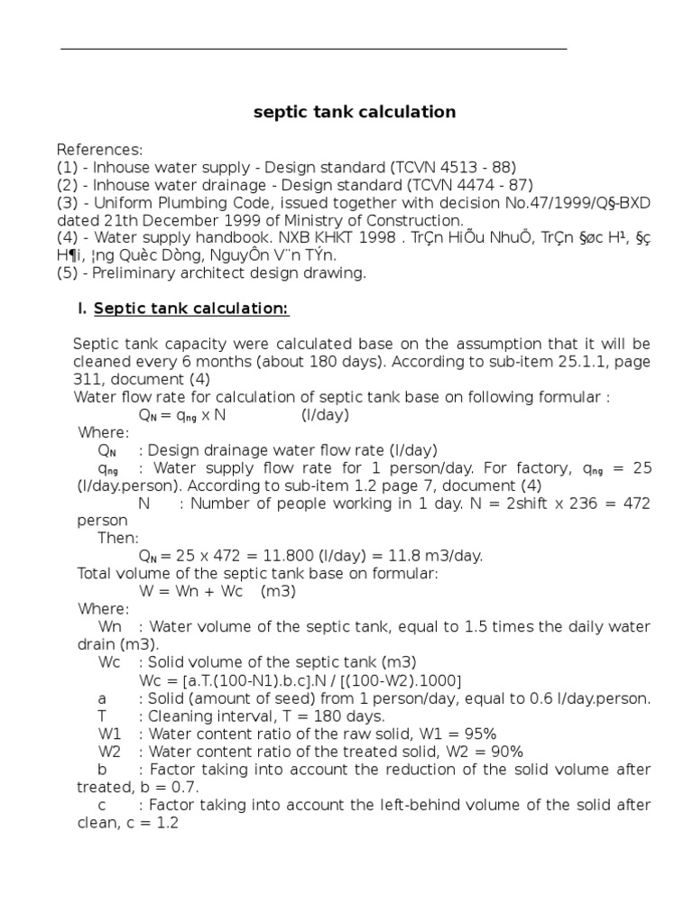 Calculation For Septic Tank | PDF | Septic Tank | Waste Management