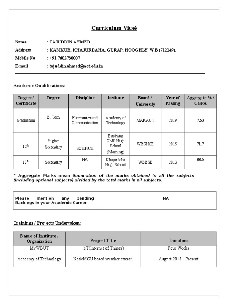 Curriculum Vitaé: Academic Qualifications | Download Free PDF | Academic Degree | Academia