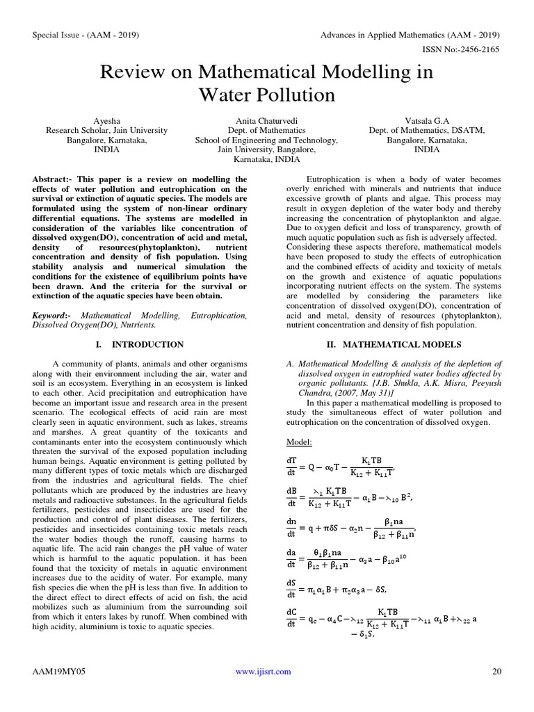 Review On Mathematical Modelling in Water Pollution | PDF ...