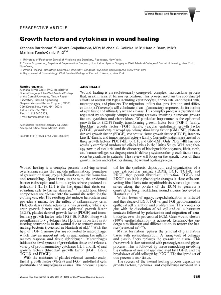 Growth Factors and Cytokines in Wound Healing | PDF | Wound Healing ...