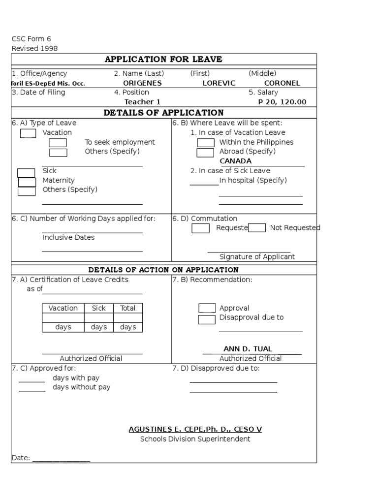 CSC Form 6 Leave Application Guide | PDF