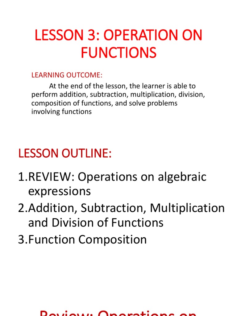 Lesson 3 Operation On Functions | PDF | Fraction (Mathematics) | Division (Mathematics)