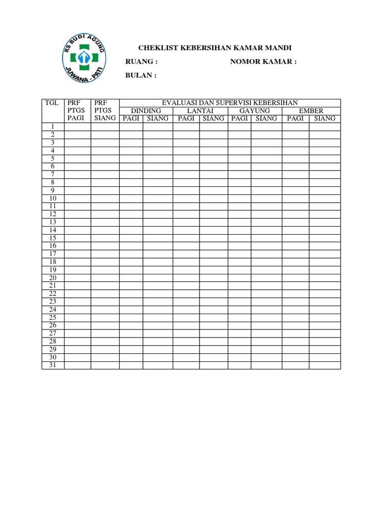 Kamar Mandi Kebersihan Checklist | PDF