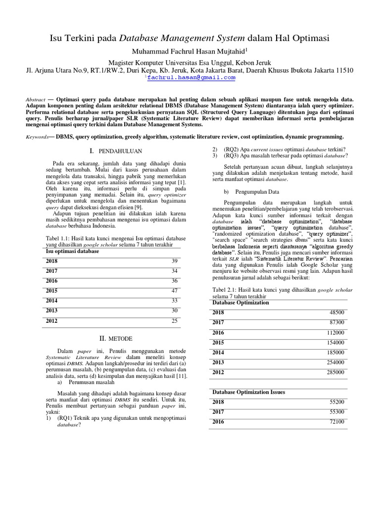 Systematic Literature Review: Isu Terkini Pada Database Management ...