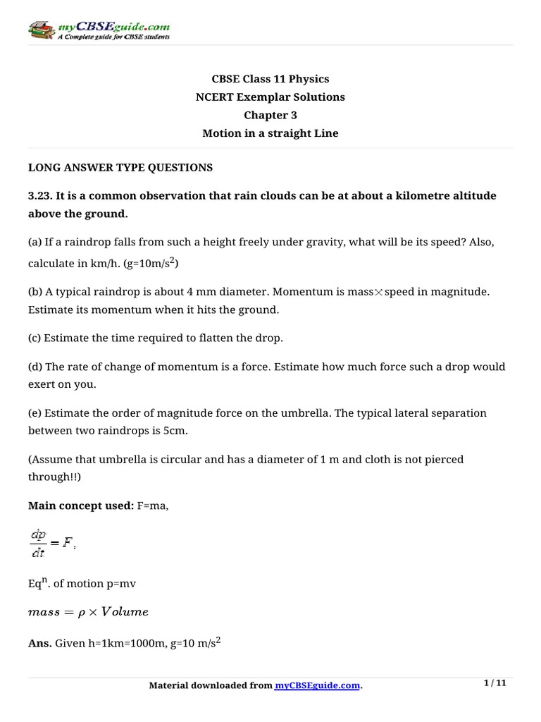 11 Physics Exemplar Ch03 La | PDF | Drop (Liquid) | Force