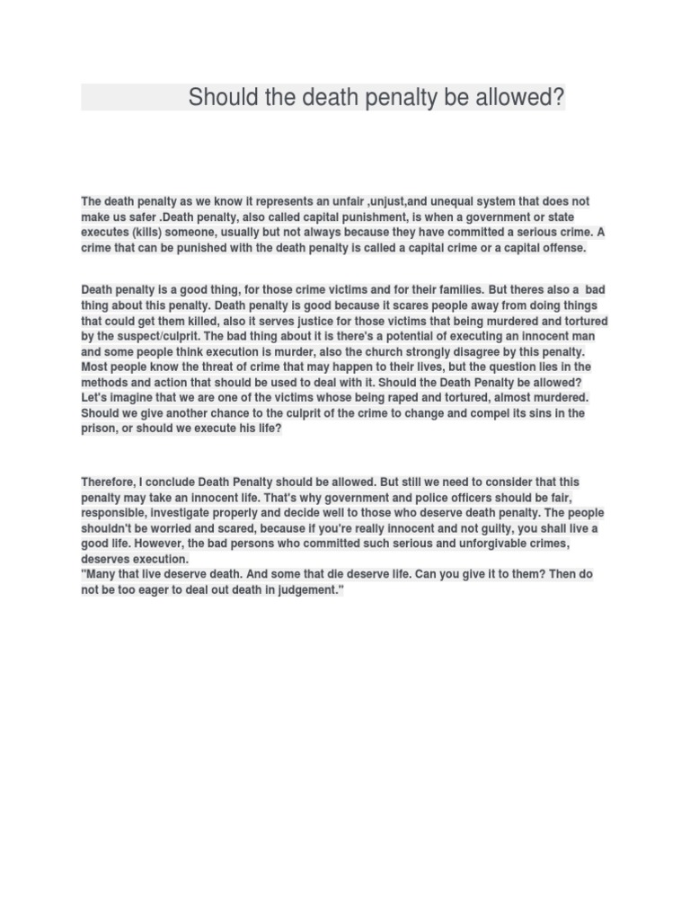 Should The Death Penalty Be Allowed? | PDF