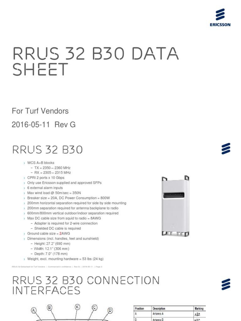 RRUS 32 B30 Data Sheet: For Turf Vendors 2016-05-11 Rev G | PDF ...