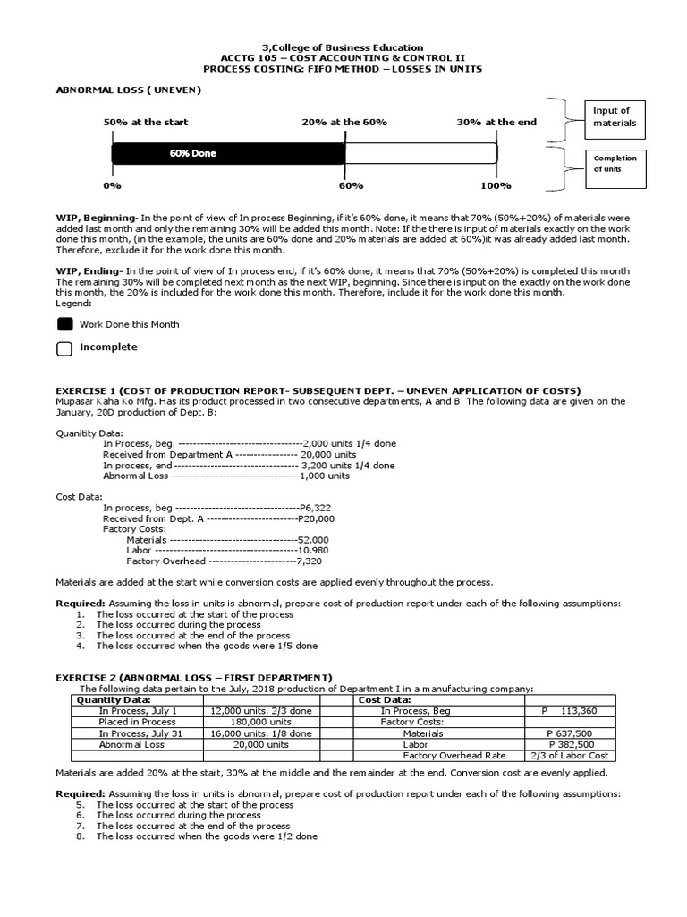 Process Costing: Normal vs Abnormal Loss | PDF | Factory | Cost