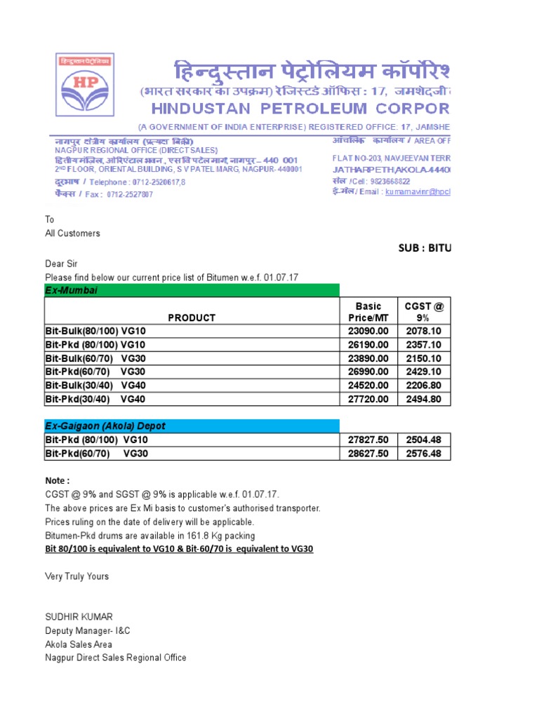 Bitumen Price List Update for September 2017 | PDF | Business | Nature