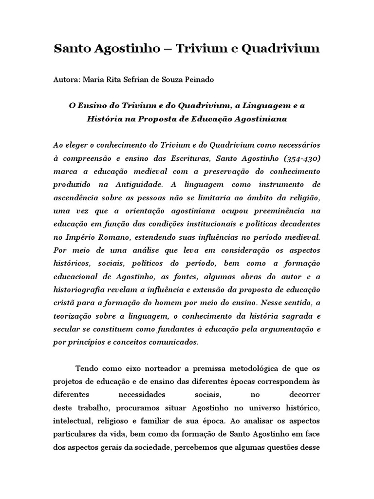 Santo Agostinho - Trivium e Quadrivium | PDF | Agostinho de Hipona ...