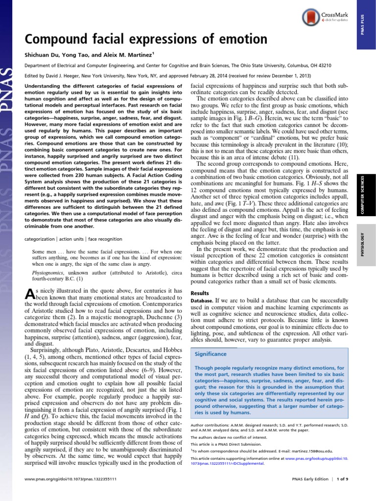 Compound Facial Expressions of Emotion | PDF | Emotions | Psychological ...
