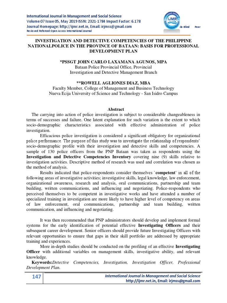 Investigation and Detective Competencies of The Philippine National ...