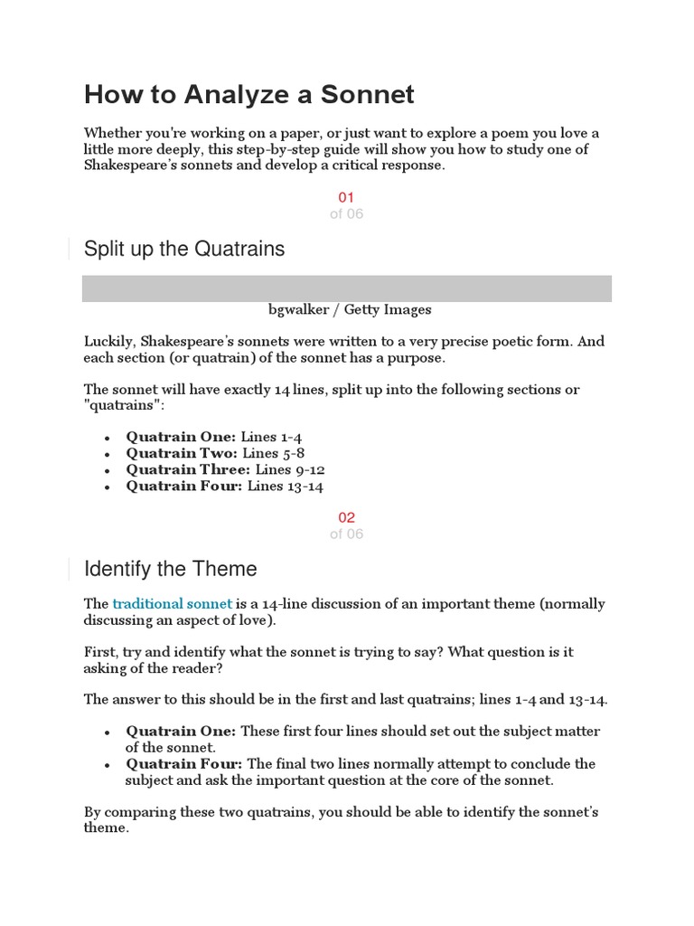 How To Analyze A Sonnet | PDF | Shakespeare's Sonnets | Stanzaic Form