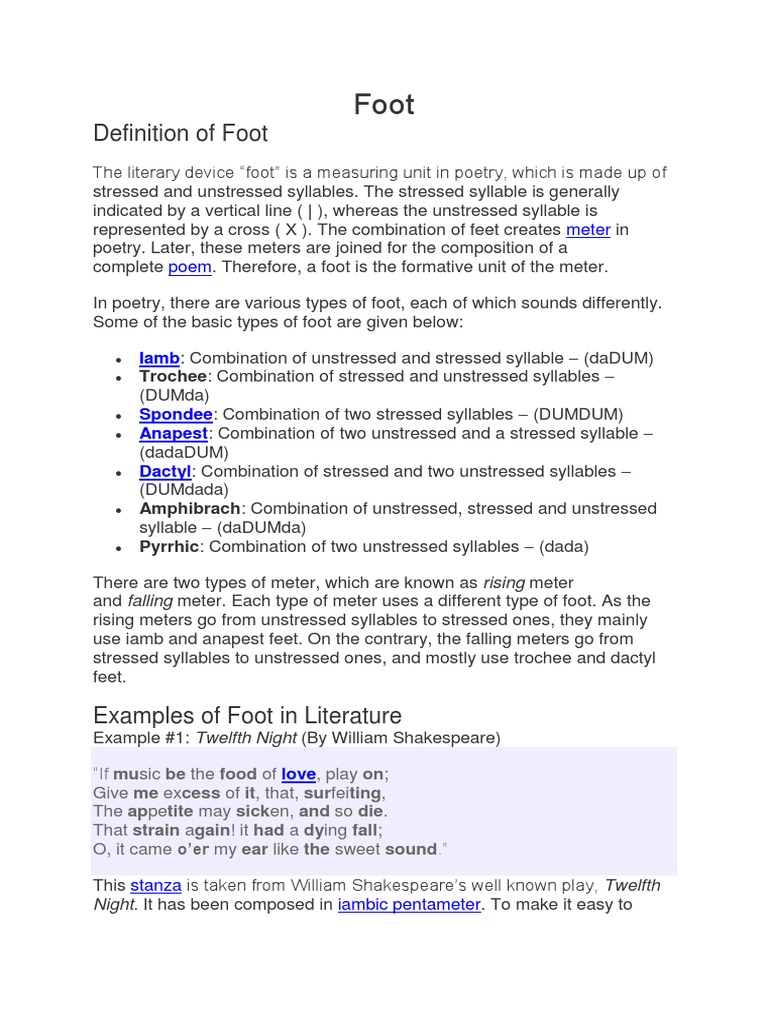 Definition of Foot: Meter Poem | PDF | Metre (Poetry) | Poetry