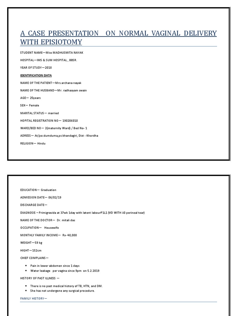 Case Study On Normal Vaginal Delivery | PDF | Childbirth | Pelvis