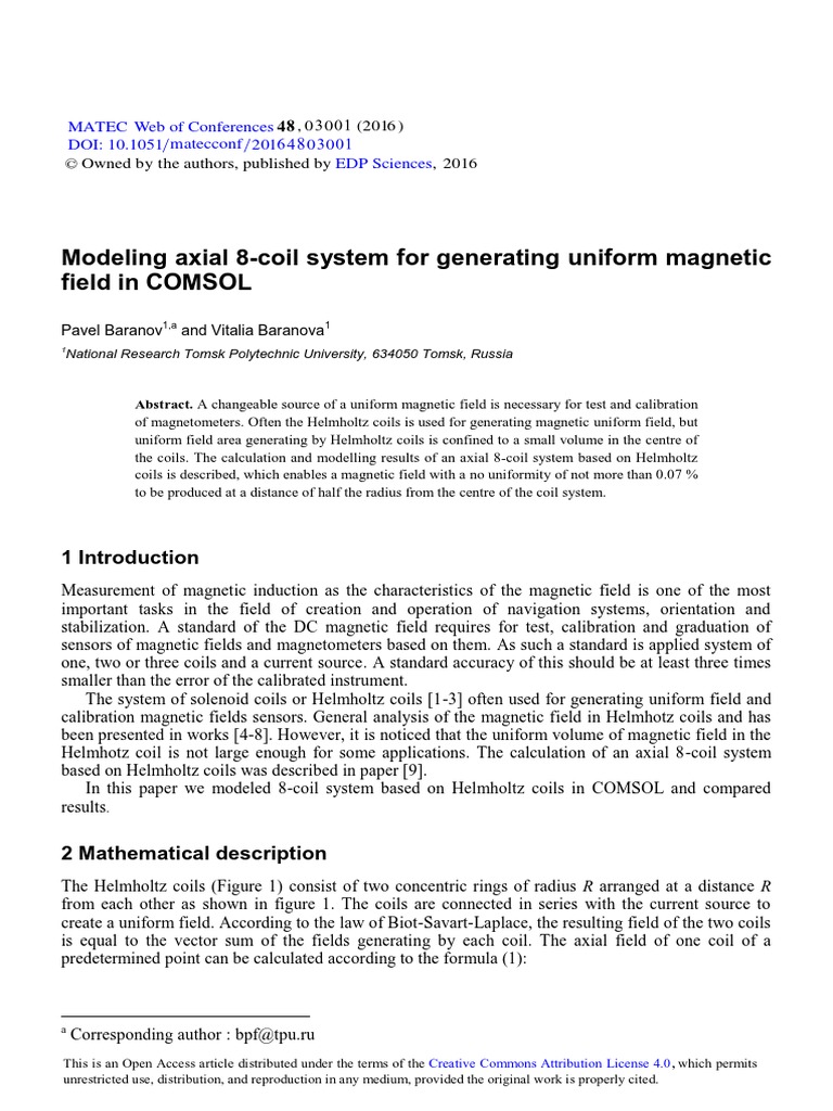 Modeling Axial 8-Coil System For Generating Uniform Magnetic Field in ...