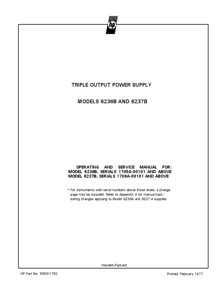 HP 6236B/6237B Power Supply Manual | PDF | Amplifier | Power Supply