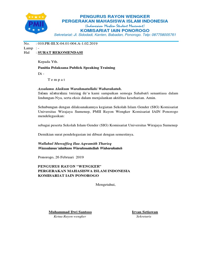 Surat Rekom Pmii | PDF | Karier & Perkembangan