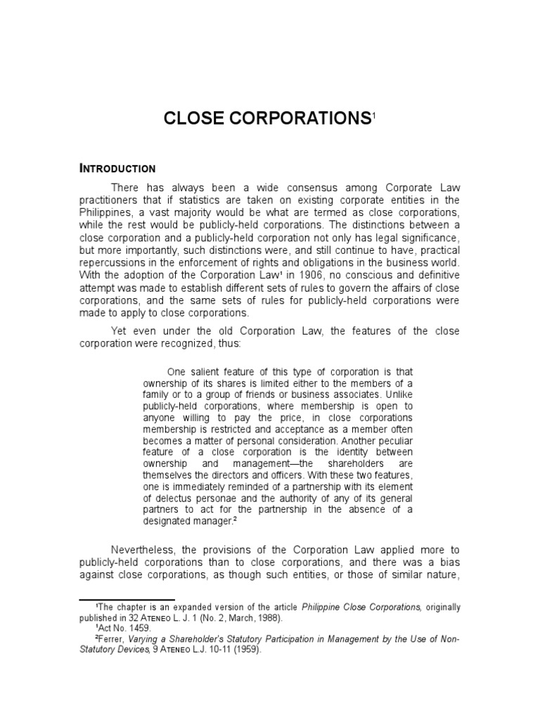 Close Corporations | PDF | Corporations | Board Of Directors