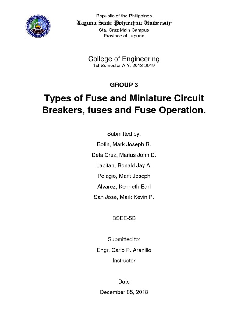 Group 3 - Types of Fuses and MCB | PDF | Fuse (Electrical) | Switch