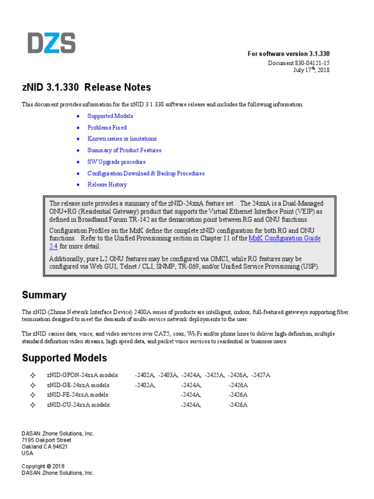 ZNID 24xxa 301330 SIP | PDF | I Pv6 | Session Initiation Protocol