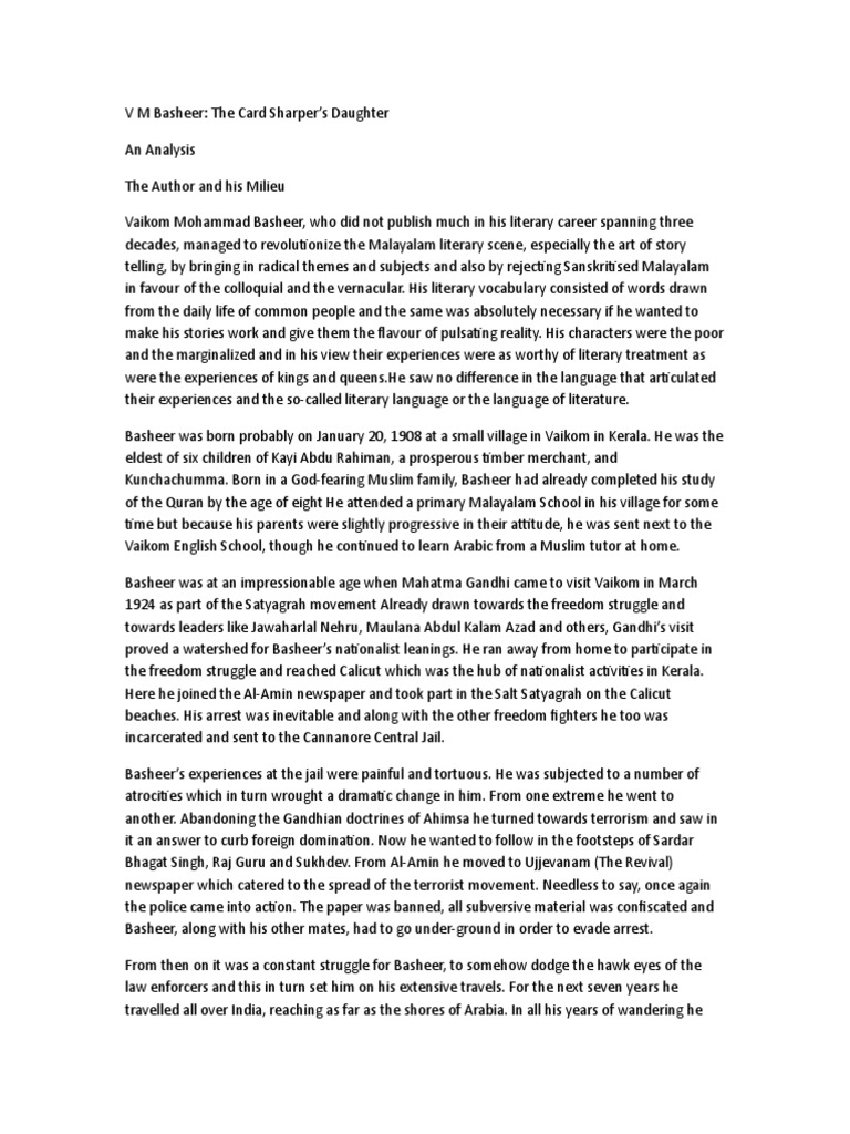 V M Basheer The Card Sharper's Daughter | PDF | Narrative