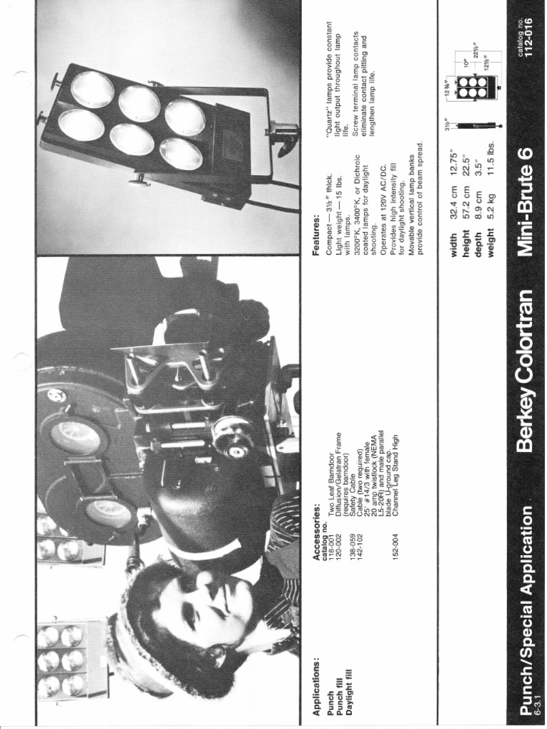 Berkey Colortran Mini-Brute 6 Spec Sheet 1981 | PDF