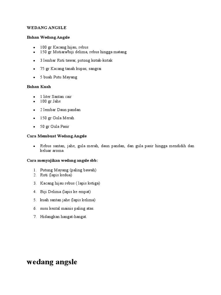 Resep Wedang Angsle Sederhana | PDF