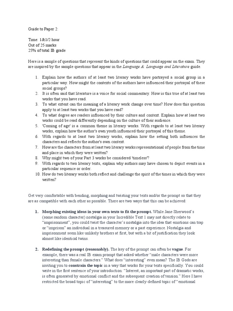 Guide To Paper 2 - IB ENGLISH LANG LIT SL | PDF | Literary Criticism ...