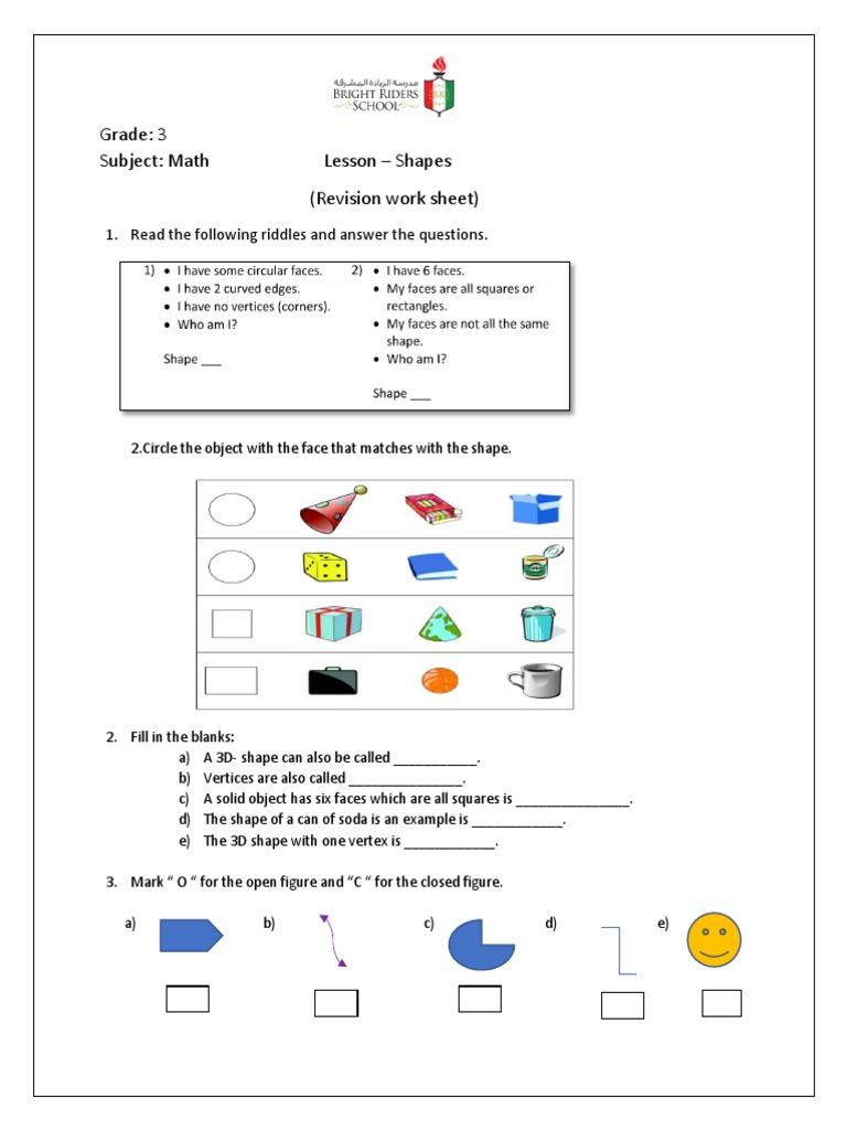 Grade 3 - Shapes - Revision Work Sheet PDF | PDF
