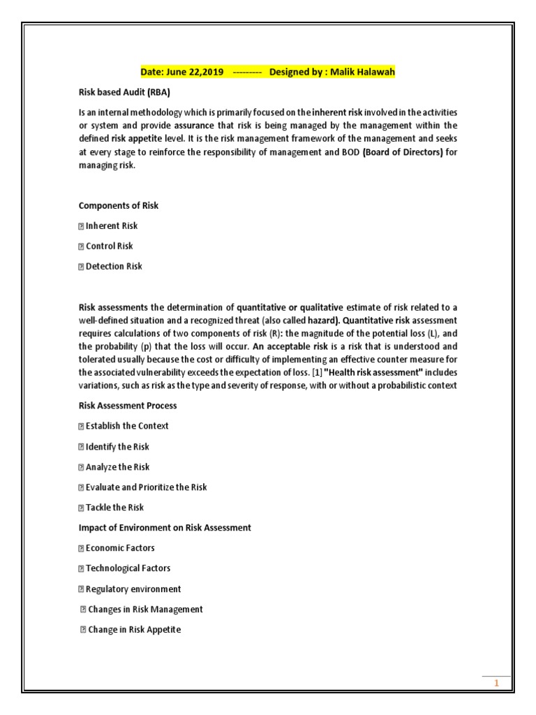 Risk Based Audit - RBA | PDF | Risk Management | Risk Assessment