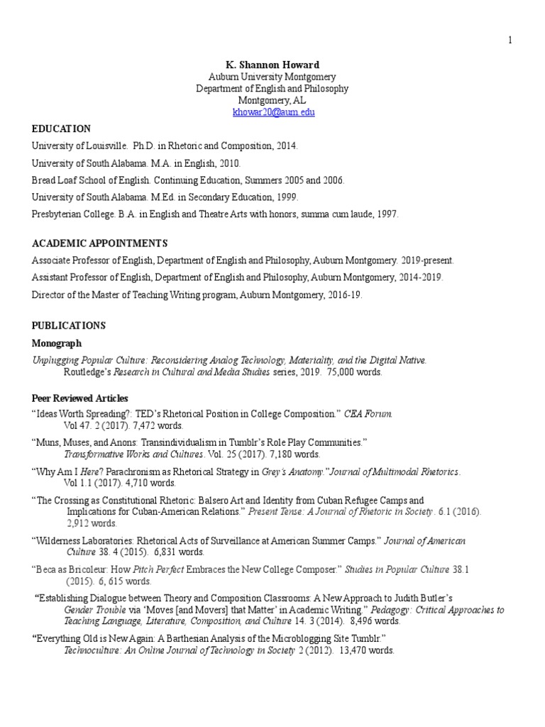 Ks Howard CV June 2019 | PDF | English Studies | Lecturer