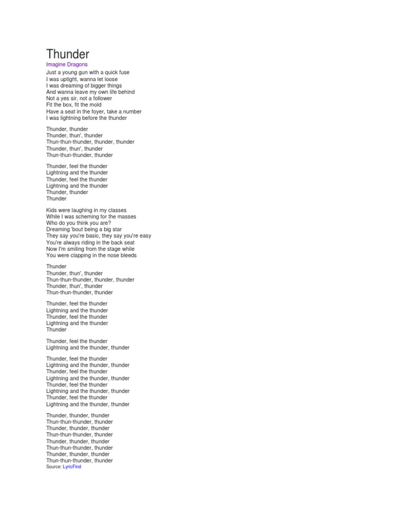 Imagine Dragons - Thunder Lyrics | PDF | Art | Poetry