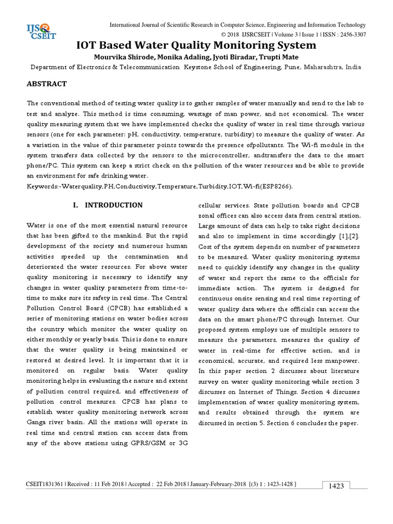 IOT Based Water Quality Monitoring System PDF | PDF