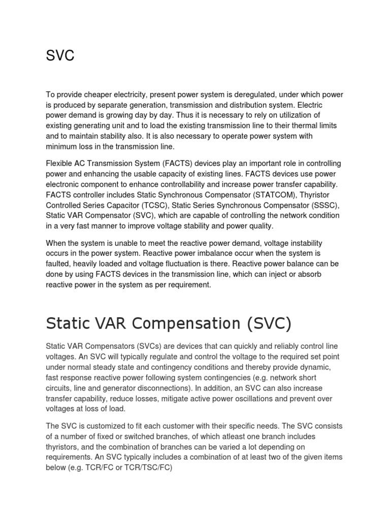 Static VAR Compensation (SVC) | PDF | Electric Power Transmission ...