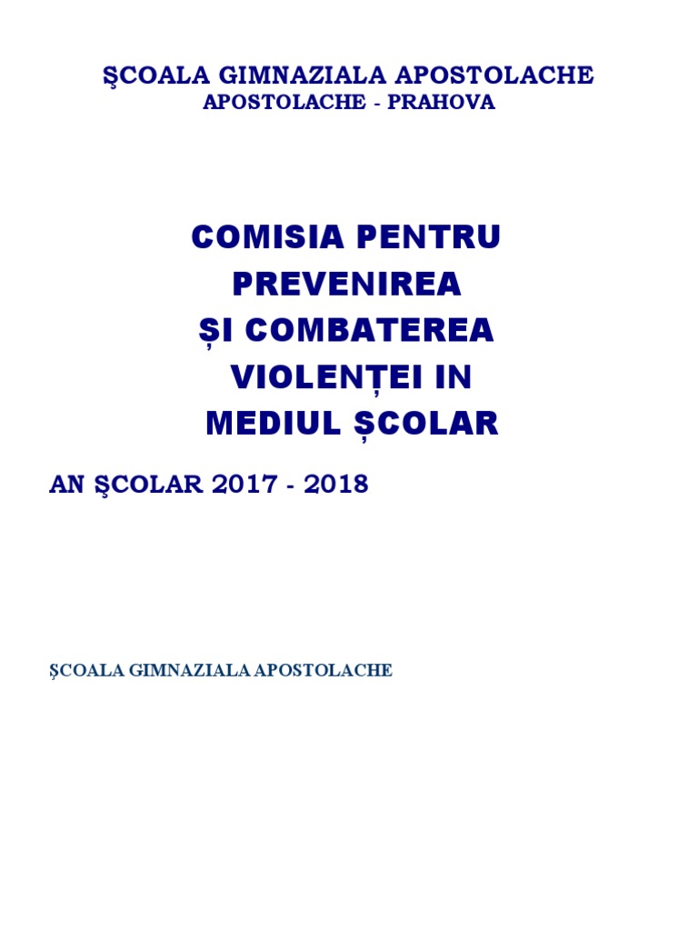 Plan Managerial Comisie Prevenire Si Combatere A Violentei | PDF
