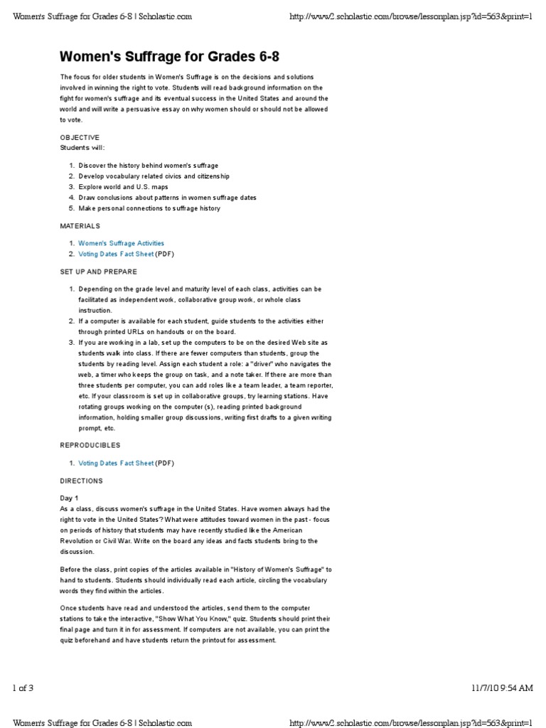 Women's Suffrage For Grades 6-8 - Scholastic | PDF | Persuasion ...