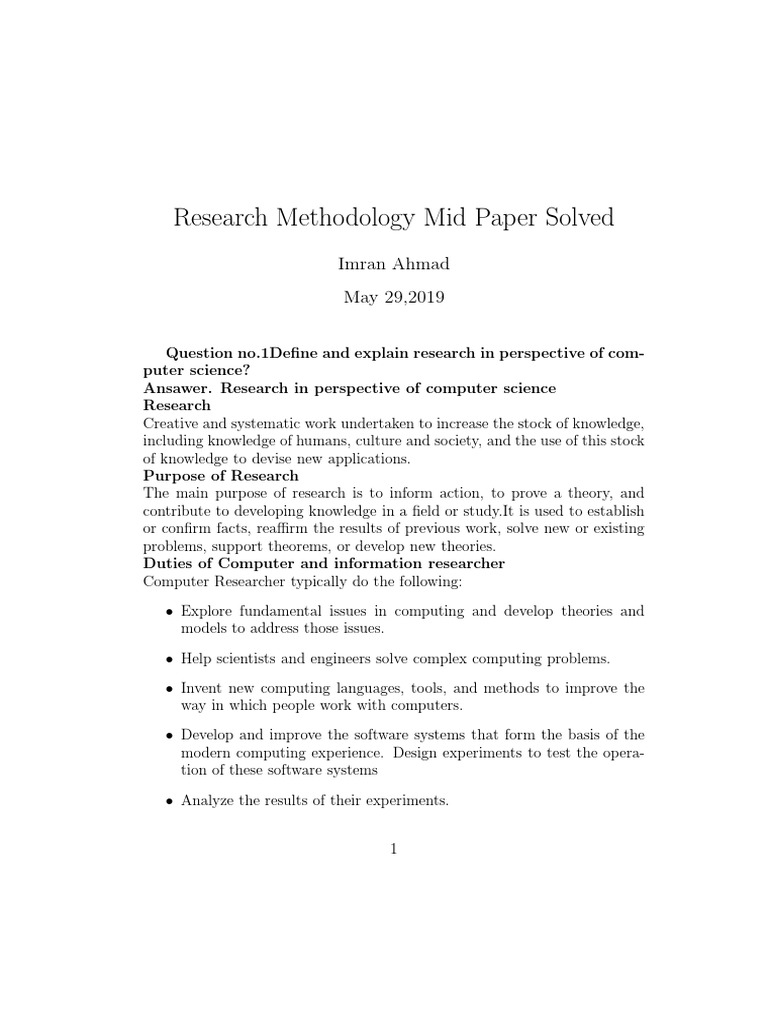 Research Methodology Solved Paper | PDF | Computer Science | Scientific ...