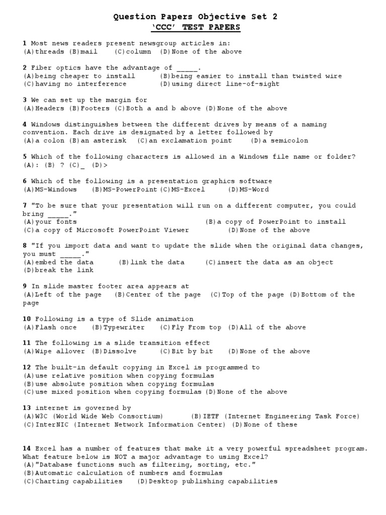 CCC Question Papers Objective Set 2 | PDF | Computer Data Storage ...