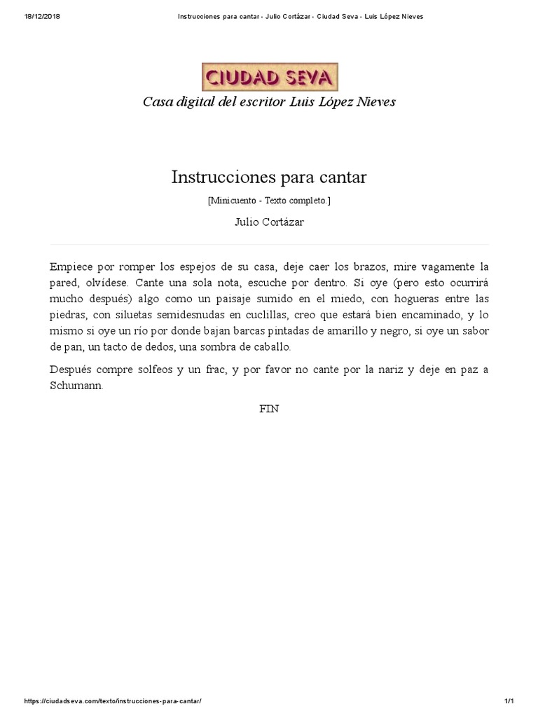 Instrucciones para Cantar - Julio Cortázar - Ciudad Seva - Luis López ...